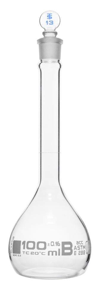 Volumetric Flask, 100ml - Class B, ASTM - Tolerance ±0.160 ml - Glass ...
