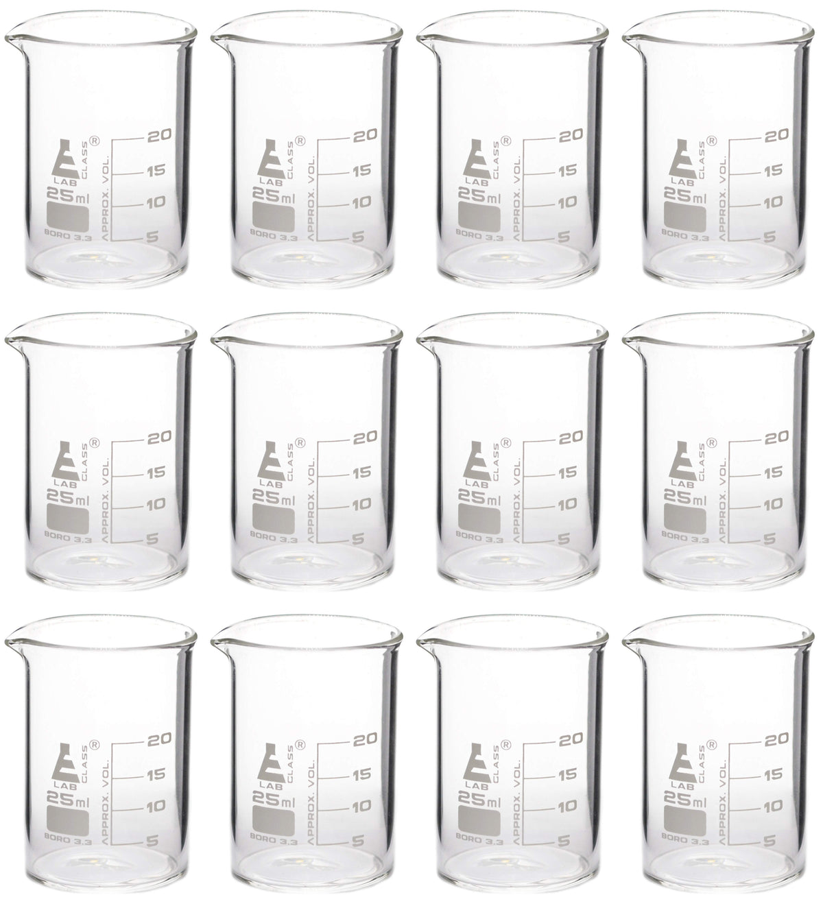 12PK Beakers, 25ml - Griffin Style, Low Form with Spout - White, 5ml G ...