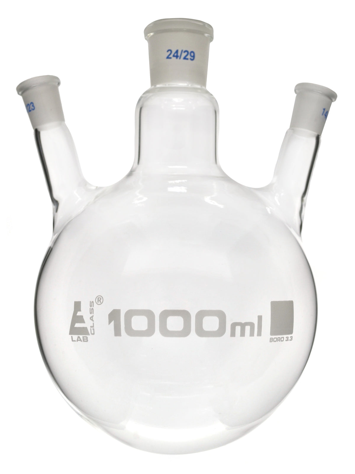 Distilling Flask, 1000ml - 3 Angled Necks, 24/29 Center, 14/23 Side So ...