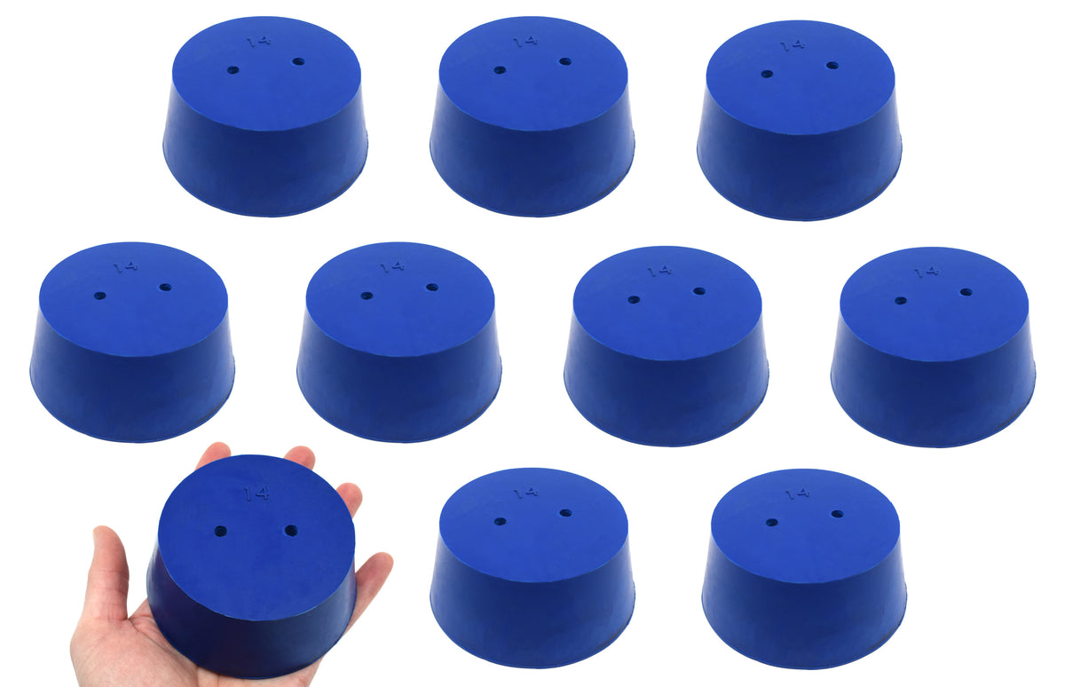 10PK Neoprene Stoppers, 2 Holes - ASTM - Size #14 - 75mm Bottom, 90mm ...