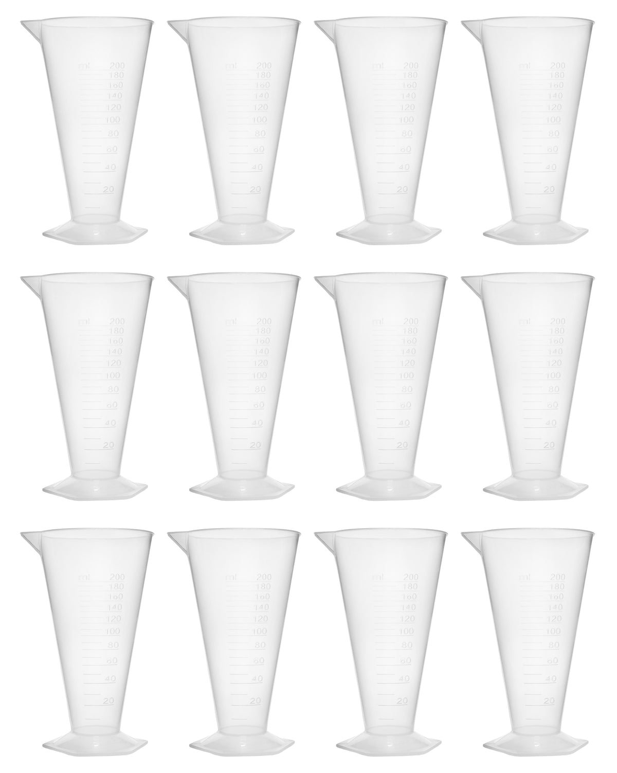 12PK Conical Measures, 200ml - Polypropylene - Raised Graduations - He ...