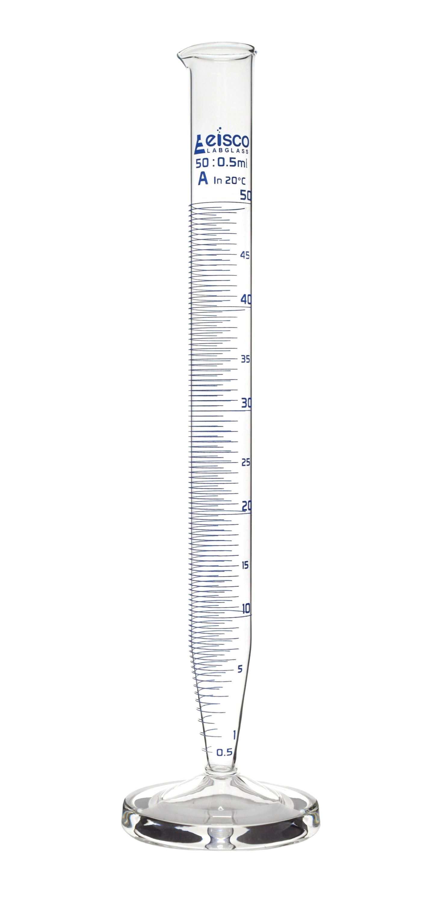 Crow Receiver, 50mL - Class A - Round Base - Blue Graduations — Eisco Labs