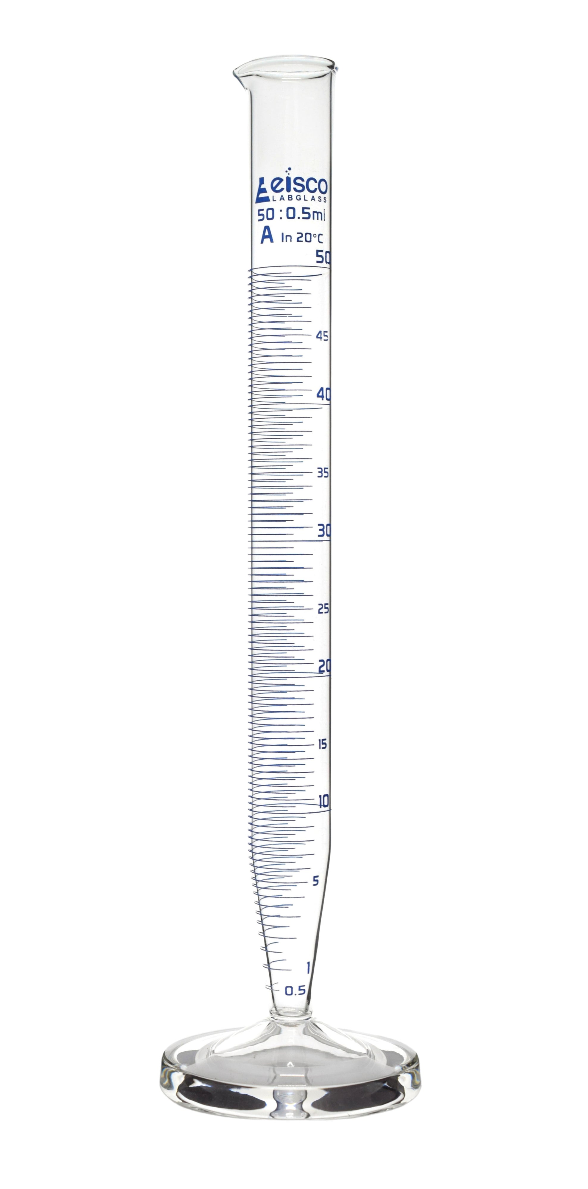 Crow Receiver, 50mL - Class A - Round Base - Blue Graduations — Eisco Labs