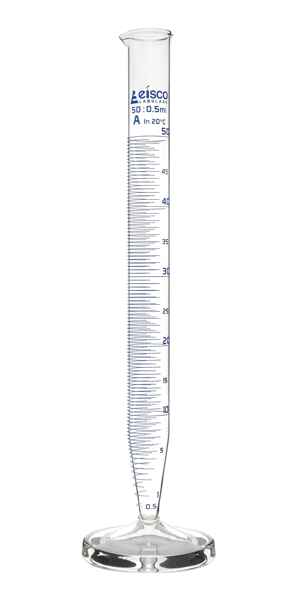 Crow Receiver, 50mL - Class A - Round Base - Blue Graduations — Eisco Labs