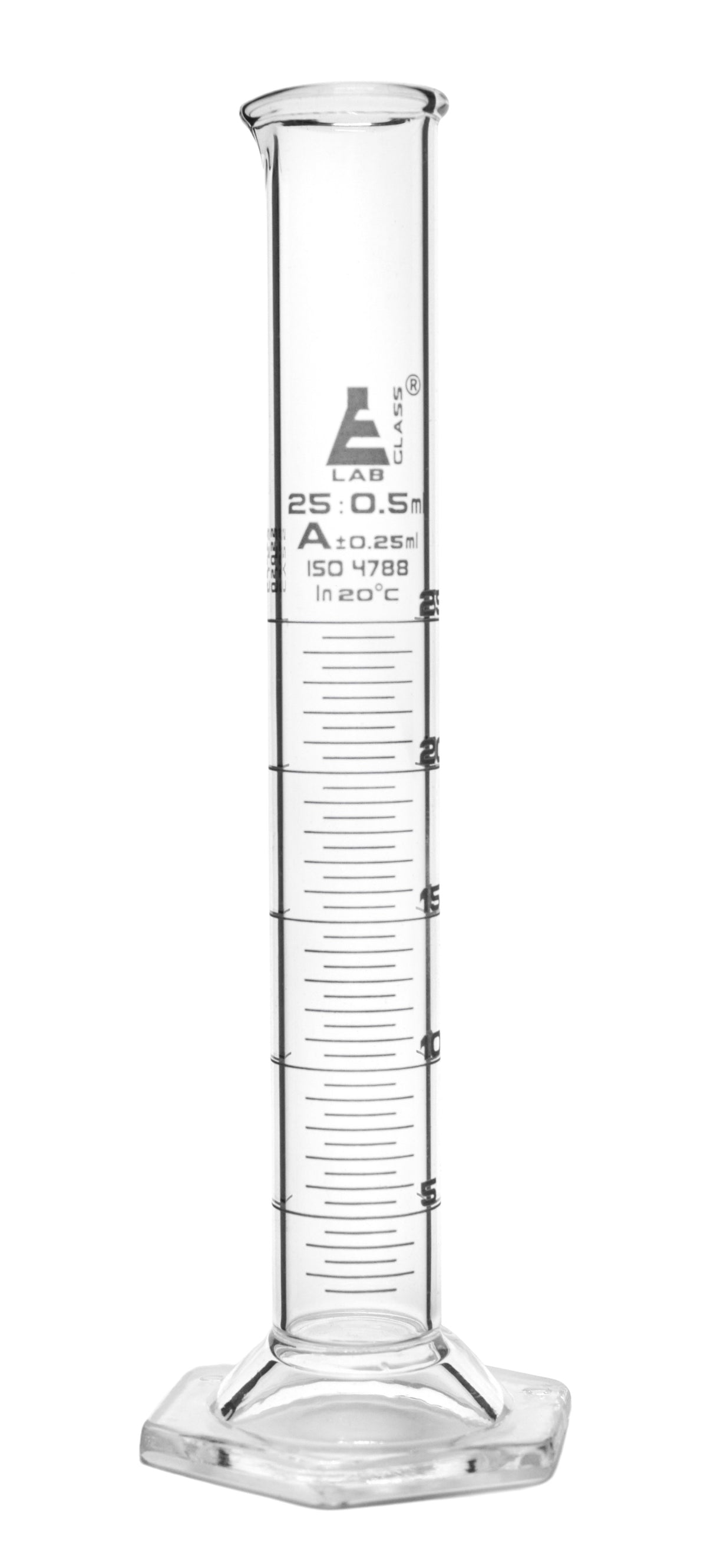 Graduated Cylinder, 25ml - Class A - White Graduations, Hexagonal Base ...
