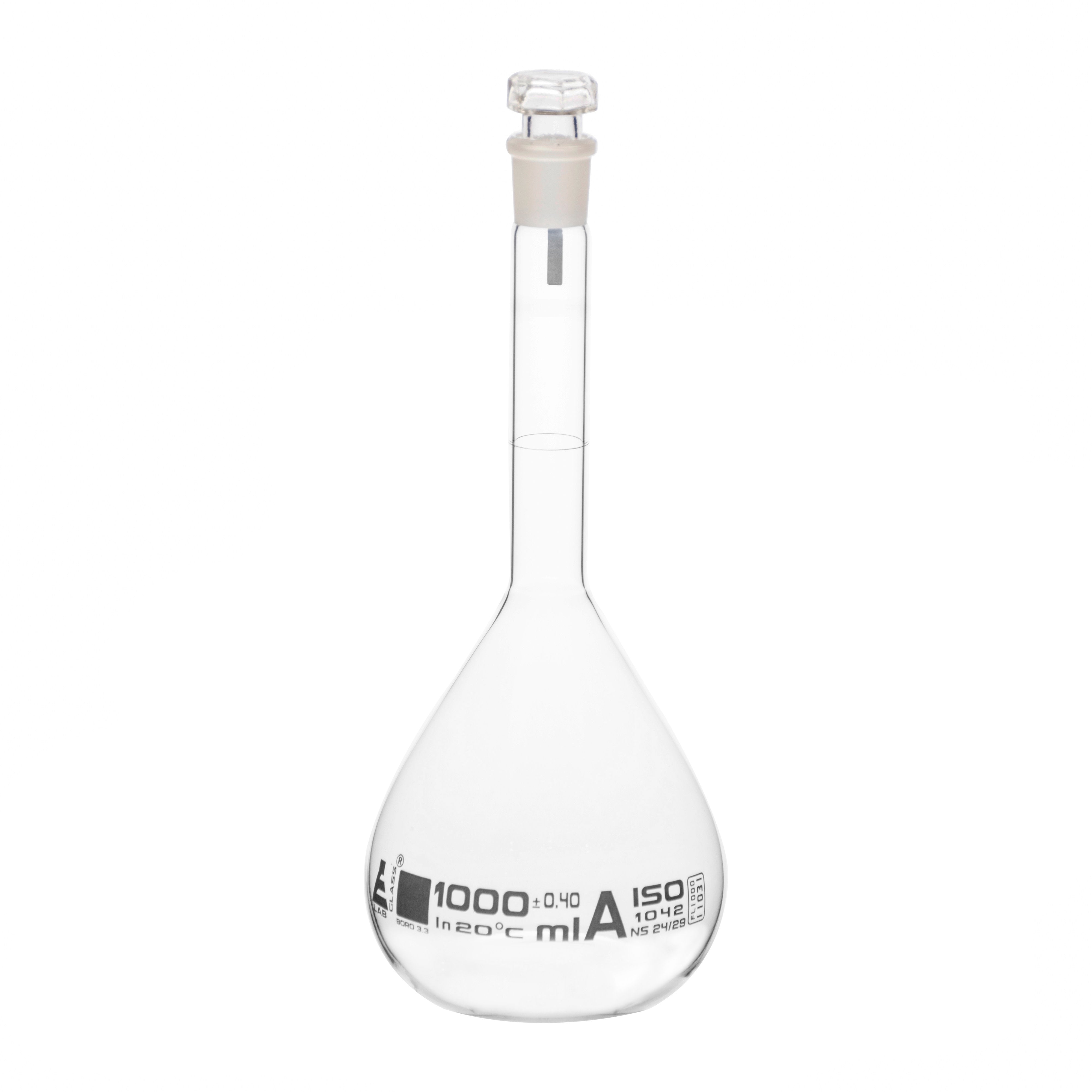 Volumetric Flask, 1000ml - Class A - Hexagonal, Hollow Glass Stopper ...