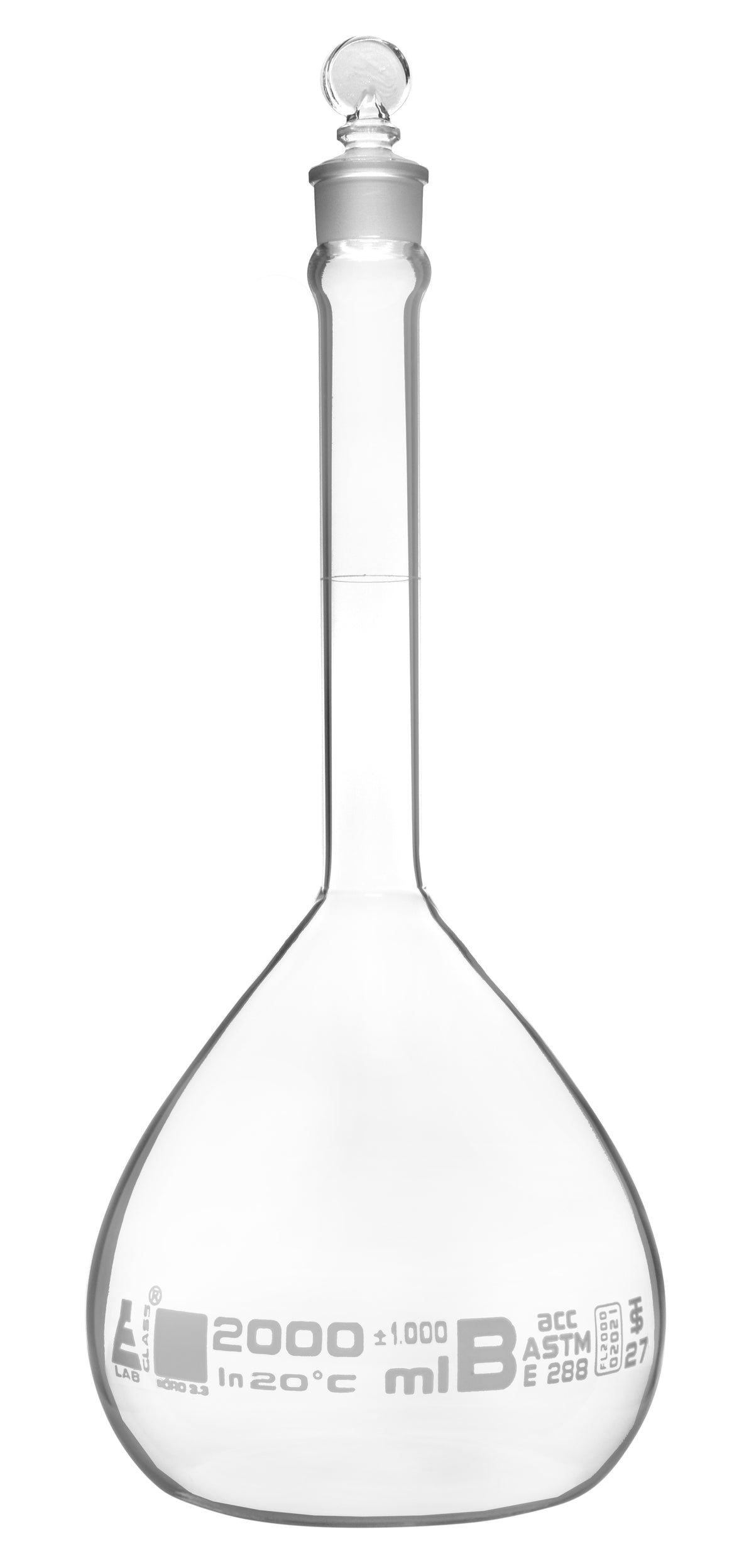 Volumetric Flask, 2000ml - Class B, ASTM - Tolerance ±1.000 ml - Glass ...