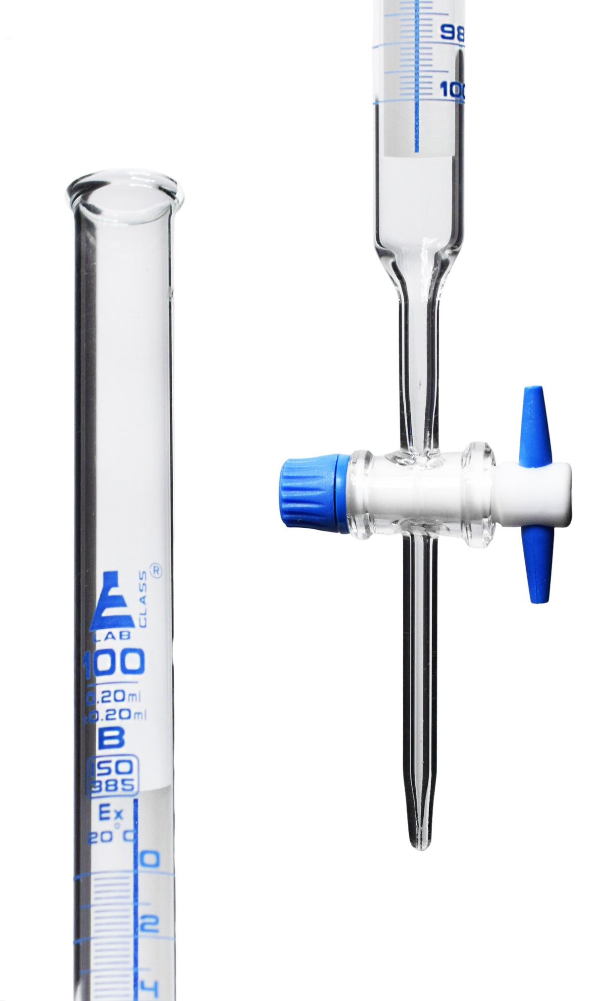 Burette, 100mL - Schellbach Design - Class B - 0.2mL Blue Graduations ...