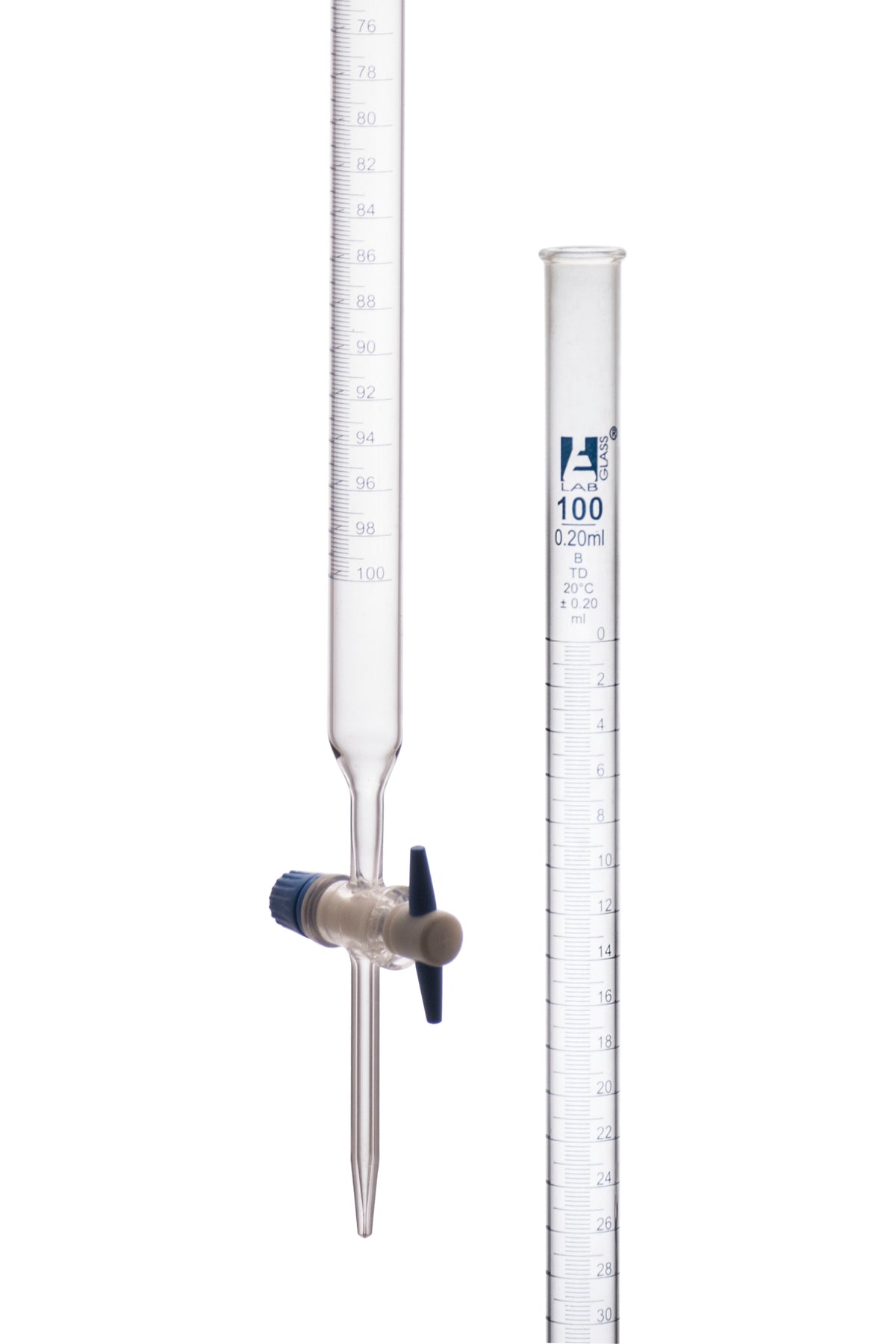 Burette, 100mL - Class B - With PTFE Stopcock - Blue Graduations - Bor ...