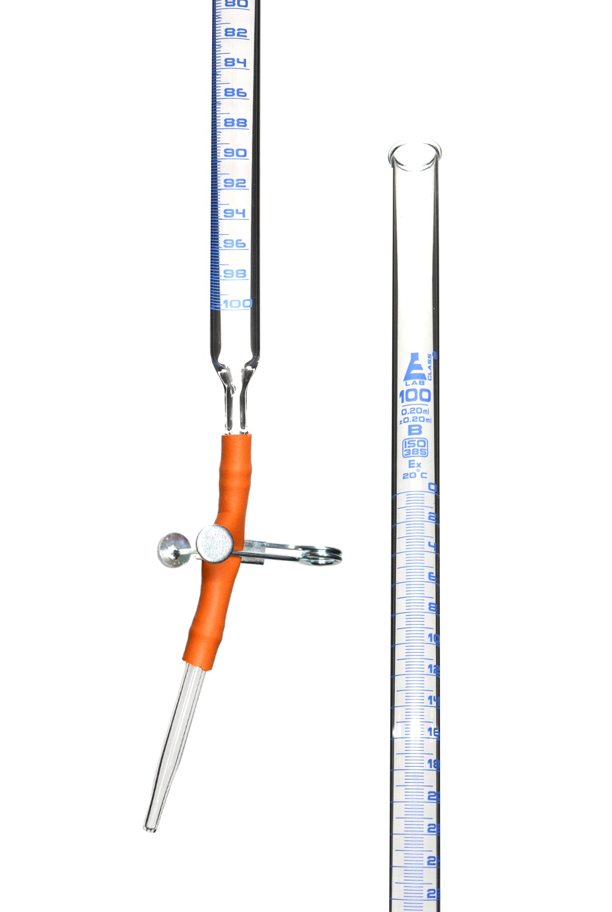 100mL Burette, Class B, Detachable Rubber Tube and Pinch Clip, Borosil ...