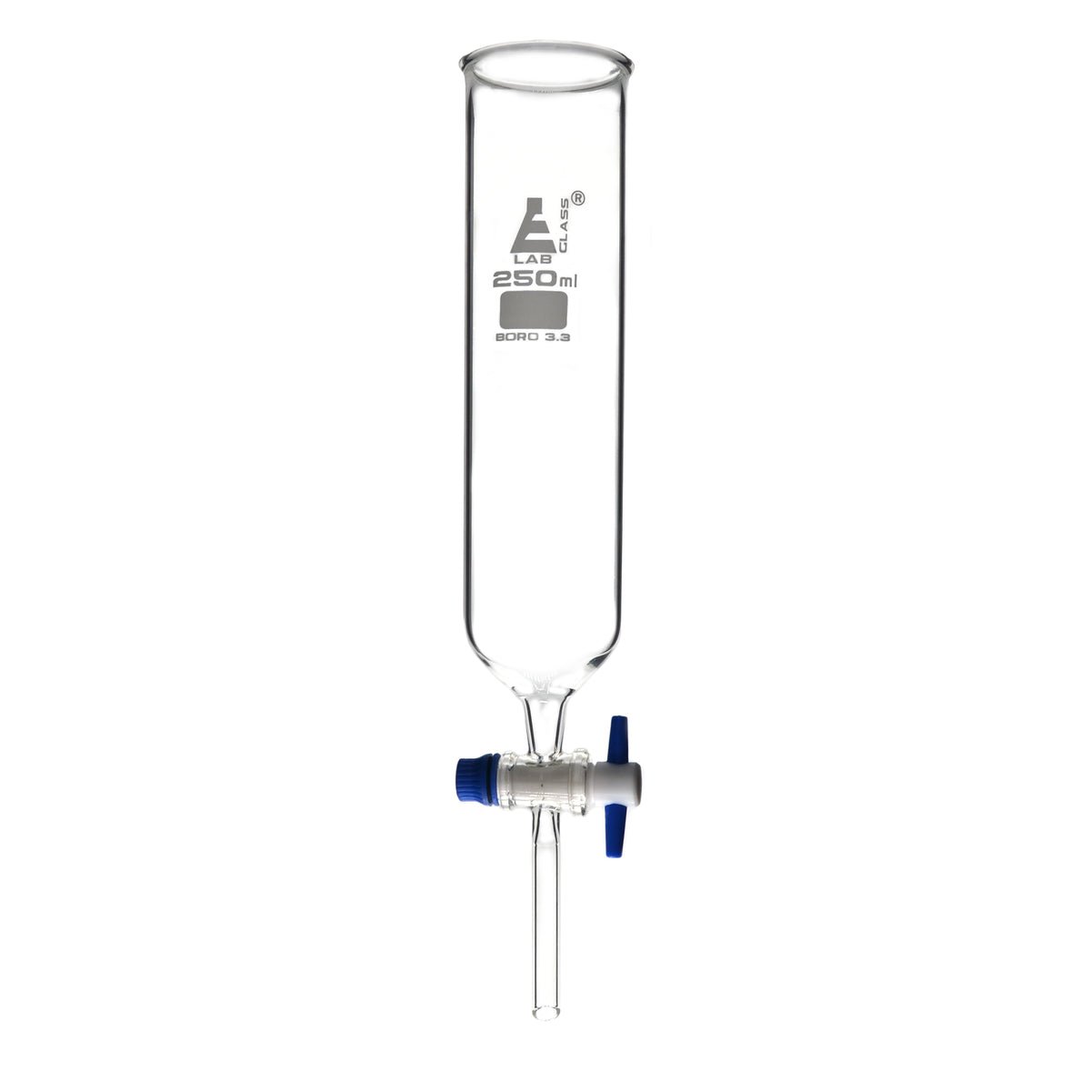Dropping Funnel, 250ml - PTFE Key Stopcock, Open Top, Cylindrical - Un ...