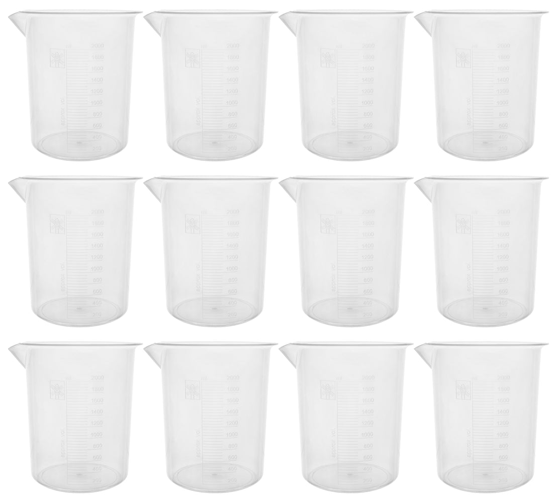 12PK Plastic Beakers, 2000ml - Polypropylene - Raised Graduations ...