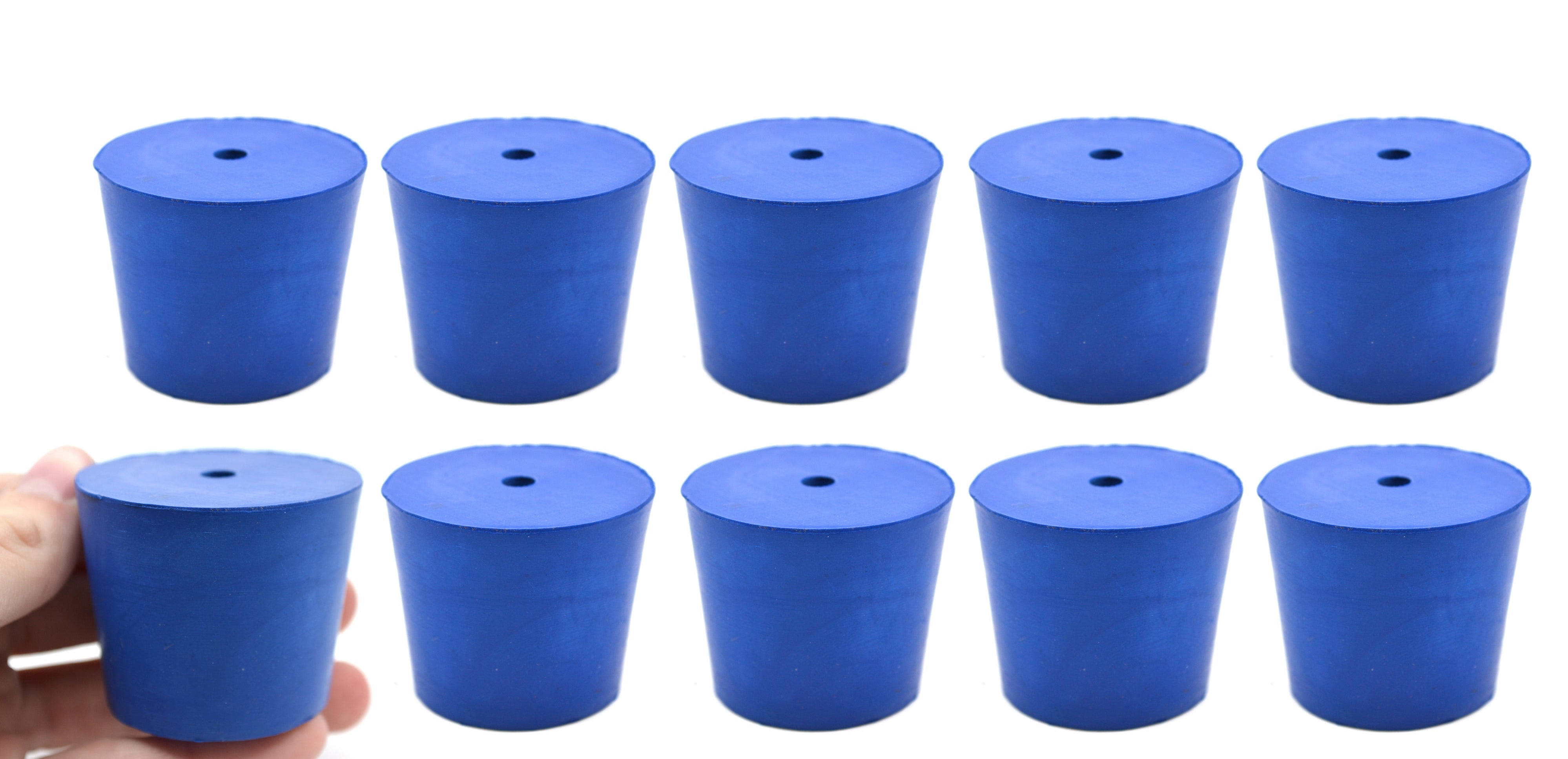 Neoprene Stoppers, 1 Hole - Blue - Size: 40mm Bottom, 49mm Top, 40mm L ...