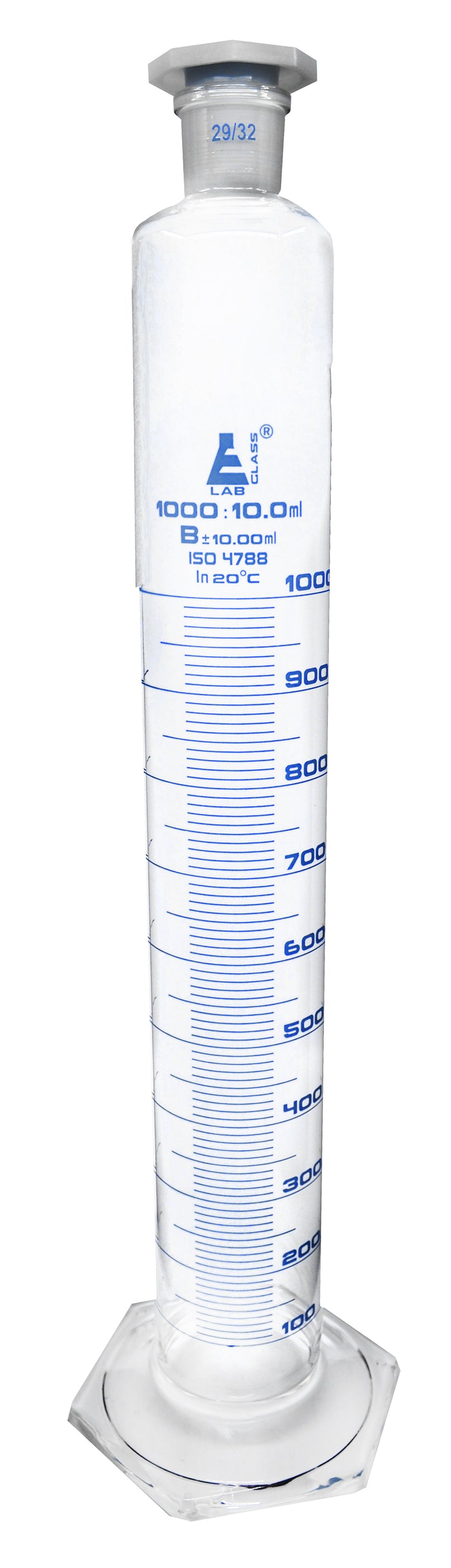 Measuring Cylinder, 1000ml - Class B - 29/32 Polypropylene Stopper - H ...